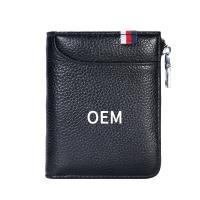 China Genuine Leather Short Wallet for Men with Card Holder Zipper Purse 12cm x 9.5cm for sale