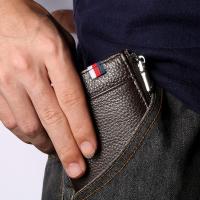 China Genuine Leather Short Wallet for Men with Card Holder Zipper Purse 12cm x 9.5cm for sale