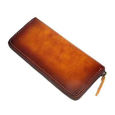 China Handmade Vintage Rub Color Gradient Japanese Long Zipper Genuine Leather Wallet for Men 19.5cm for sale
