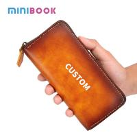 China Handmade Vintage Rub Color Gradient Japanese Long Zipper Genuine Leather Wallet for Men 19.5cm for sale