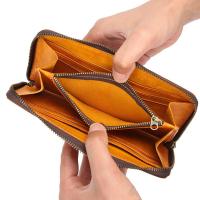 China Handmade Vintage Rub Color Gradient Japanese Long Zipper Genuine Leather Wallet for Men 19.5cm for sale