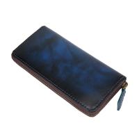 China Handmade Vintage Rub Color Gradient Japanese Long Zipper Genuine Leather Wallet for Men 19.5cm for sale