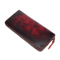 China Handmade Vintage Rub Color Gradient Japanese Long Zipper Genuine Leather Wallet for Men 19.5cm for sale