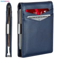 China Custom Front Pocket Bifold Wallet RFID Blocking Leather Money Clip Men 10 Card Capacity for sale