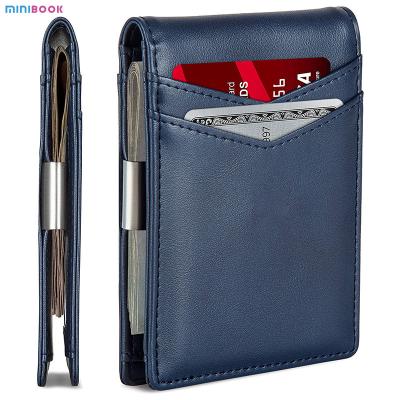 China Custom Front Pocket Bifold Wallet RFID Blocking Leather Money Clip Men 10 Card Capacity for sale