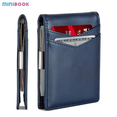 China Custom Bifold Slim Carbon Fiber Genuine Leather Money Clip Wallet for Men with RFID Protection for sale