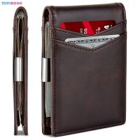 China Custom Bifold Slim Carbon Fiber Genuine Leather Money Clip Wallet for Men with RFID Protection for sale