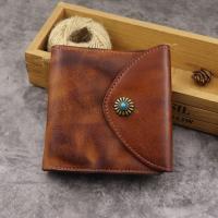 China Three-Fold Vegetable Tanned Leather Men's Wallet Short Size 10cm Genuine Leather for sale