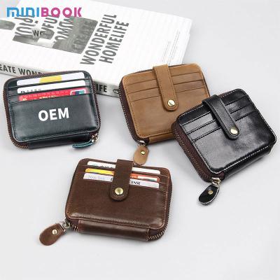 China Genuine Leather RFID Card Holder Multi Slot Retro Small Wallet for Men Women 11cm for sale