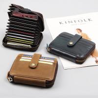 China Genuine Leather RFID Card Holder Multi Slot Retro Small Wallet for Men Women 11cm for sale