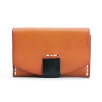 China Vegetable Tanned Leather Short ID Card Holder Cowhide Change Coin Open Closure 9.7x6.3cm for sale