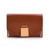 China Vegetable Tanned Leather Short ID Card Holder Cowhide Change Coin Open Closure 9.7x6.3cm for sale