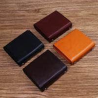 China Custom Logo Real Leather Minimalist Wallet for Men Short Card Holder with Coin Pocket 11x9.5cm for sale
