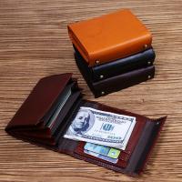 China Custom Logo Real Leather Minimalist Wallet for Men Short Card Holder with Coin Pocket 11x9.5cm for sale