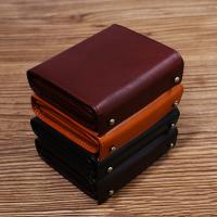 China Custom Logo Real Leather Minimalist Wallet for Men Short Card Holder with Coin Pocket 11x9.5cm for sale