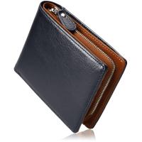 China Genuine Leather Bifold Card Holder Wallet with Zipper for Women 12.7cm x 9.7cm for sale