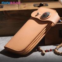 China Vintage Handmade Genuine Cowhide Leather Long Wallet for Women Anti-Theft 19.5cm for sale