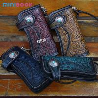 China Custom Logo Embossed Genuine Leather Biker Wallet Chain for Men 19cm 0.45kg for sale