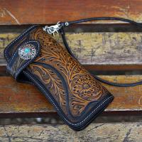 China Custom Logo Embossed Genuine Leather Biker Wallet Chain for Men 19cm 0.45kg for sale