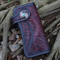 China Custom Logo Embossed Genuine Leather Biker Wallet Chain for Men 19cm 0.45kg for sale
