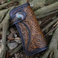 China Custom Logo Embossed Genuine Leather Biker Wallet Chain for Men 19cm 0.45kg for sale