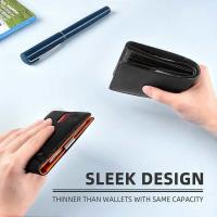 China Anti-RFID Slim Metal Money Clip Wallet Genuine Leather Designer Unisex 8 Card Capacity for sale