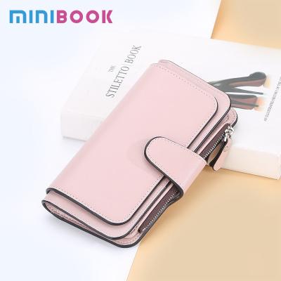 China Custom Logo Long Designer Wallets for Women Luxury Minimalist PU Leather RFID 19cm for sale