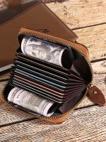 China Custom Logo Men's Crazy Horse Leather Credit Card Holder Zipper Wallet 11x8.5cm for sale