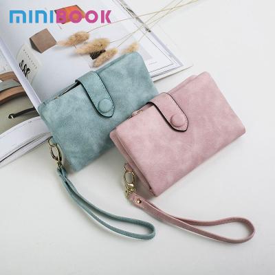 China Women Long Frosted Three Folds Wallet PU Leather Anti-Theft Wallet 13.5cm for sale