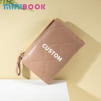 China Custom Logo Quilted PU Leather Women's Wallet RFID Blocking Zipper Purse 12.5cm x 9cm Card Holder for sale
