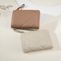 China Custom Logo Quilted PU Leather Women's Wallet RFID Blocking Zipper Purse 12.5cm x 9cm Card Holder for sale