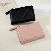 China Custom Logo Quilted PU Leather Women's Wallet RFID Blocking Zipper Purse 12.5cm x 9cm Card Holder for sale