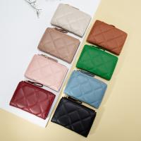 China Custom Logo Quilted PU Leather Women's Wallet RFID Blocking Zipper Purse 12.5cm x 9cm Card Holder for sale