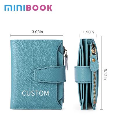 China Genuine Leather Women Wallet Short Anti-Theft RFID Blocking Card Holder Custom Logo OEM 13cm for sale