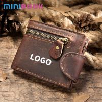 China Genuine Leather Short Wallet for Women Anti-Theft RFID Zipper Closure 12cm x 9.5cm for sale