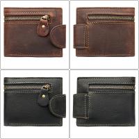 China Genuine Leather Short Wallet for Women Anti-Theft RFID Zipper Closure 12cm x 9.5cm for sale