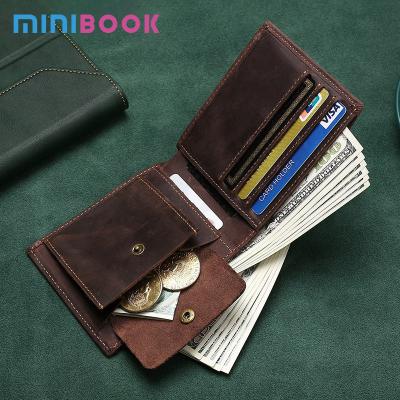 China Men's RFID Blocking Wallet Crazy Horse Leather Open Closure Credit Card Holder Short for sale