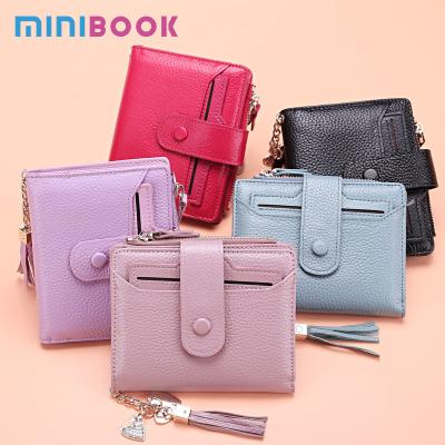 China PU Leather Bifold Short Wallet for Women with ID Window Card Sleeve Custom Logo 12.3cm x 9.5cm for sale