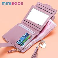 China PU Leather Bifold Short Wallet for Women with ID Window Card Sleeve Custom Logo 12.3cm x 9.5cm for sale