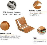 China Open Closure Bifold Slim Genuine Leather Mens Wallet RFID Blocking 11cm x 9cm for sale