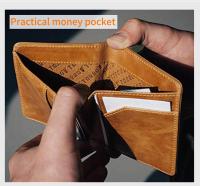 China Open Closure Bifold Slim Genuine Leather Mens Wallet RFID Blocking 11cm x 9cm for sale