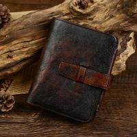 China Men's Genuine Leather Wallet with Nylon Lining Vintage Cowhide Money Clip Short Wallet 12cm x 10cm for sale