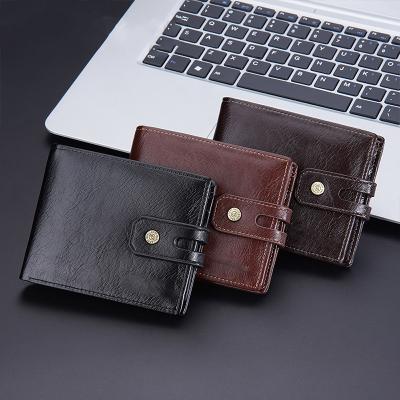 China Vintage PU Leather Men's Short Wallet Multi Card Buckle Business Pocket Anti-Theft 12cm for sale