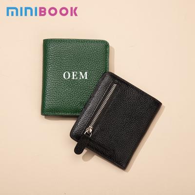 China Genuine Leather RFID Blocking Wallet for Women Short Anti-Theft Zipper Front Pocket 9.5cm for sale