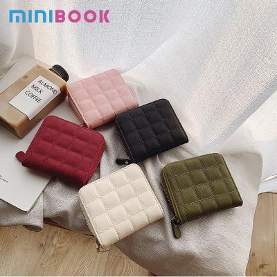 China Small Plaid PU Leather Card Holder Wallet Zipper Clutch Coin Purse for Women 11cm x 10cm for sale