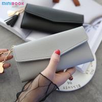 China Solid Colors PU Leather Women Wallets Luxury Long Hasp Fold-over Pattern Coin Purses for sale
