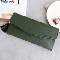China Solid Colors PU Leather Women Wallets Luxury Long Hasp Fold-over Pattern Coin Purses for sale