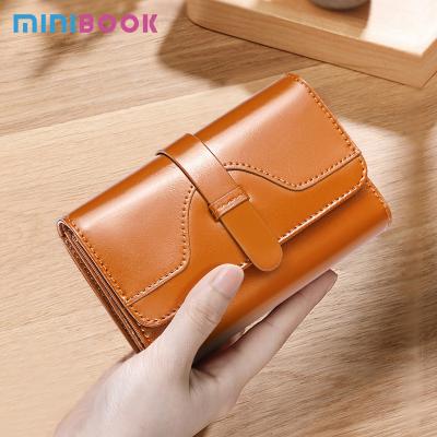 China Women's Genuine Leather Short Wallet Clutch Card Holder Vintage Anti-Theft 14cm for sale