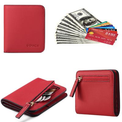 China Small Women's RFID Blocking Bifold Wallet Genuine Leather ID Window 10.5cm x 9cm for sale