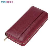 China Genuine Leather Large Clutch Wallet for Women Minimalist Fashion Custom Logo 10 Card Slots for sale